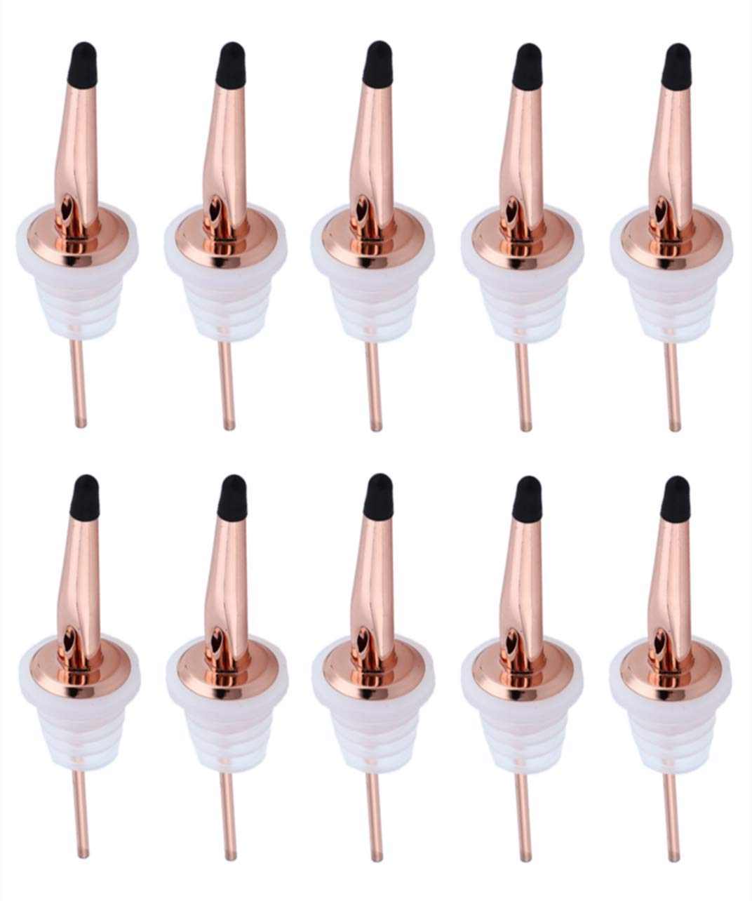 JIAYOUXILE Bottle Pourers - 10 Pcs Stainless Steel Wine Liquor Bottle Pourer Spout with Covers,Liquor Pourers Tapered Spout，for Oil, Wine, Vinegar and Liquid （Rose Gold+Dust Caps)