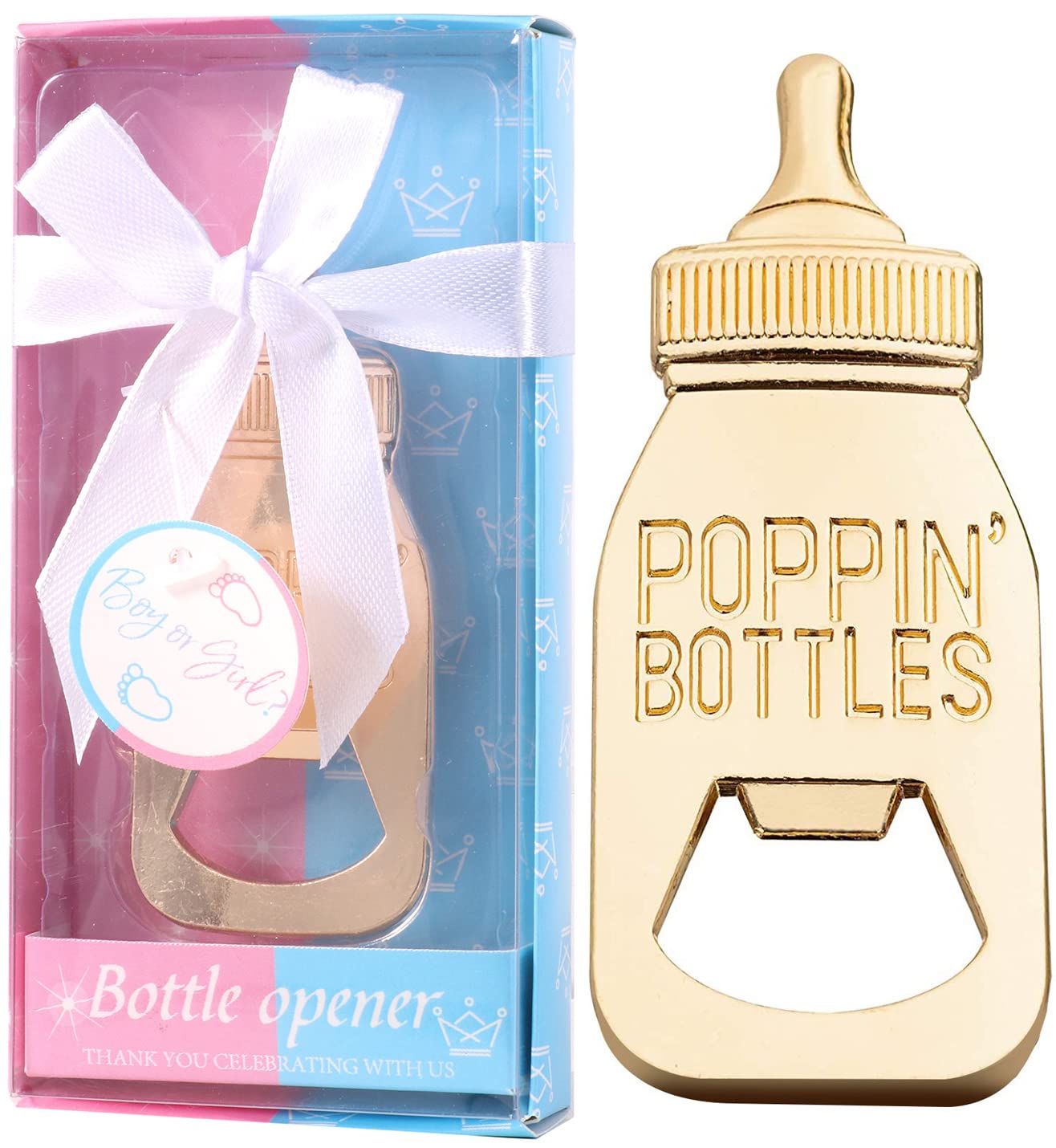 24 pcs Bottle Opener Gender Reveal Party Favors for Guests, Poppin Bottle Openers for Baby Shower Favors,Gifts,Decorations and Souvenirs Gender Reveal Souvenirs Party Supplies (Blue and Pink, 24)