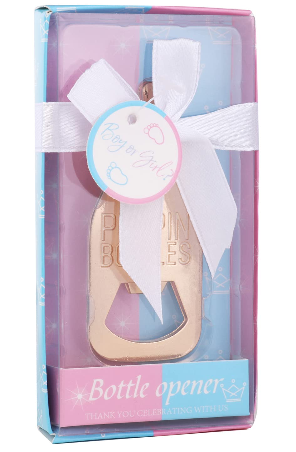 24 pcs Bottle Opener Gender Reveal Party Favors for Guests, Poppin Bottle Openers for Baby Shower Favors,Gifts,Decorations and Souvenirs Gender Reveal Souvenirs Party Supplies (Blue and Pink, 24)