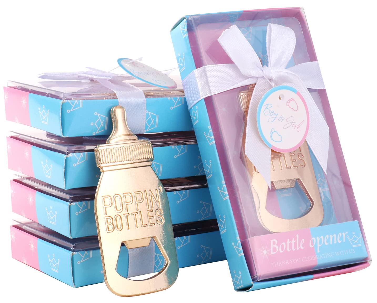 24 pcs Bottle Opener Gender Reveal Party Favors for Guests, Poppin Bottle Openers for Baby Shower Favors,Gifts,Decorations and Souvenirs Gender Reveal Souvenirs Party Supplies (Blue and Pink, 24)