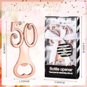 Nuenen 24 Pcs Rose Gold Birthday Bottle Opener Rhinestones Wedding Anniversaries Souvenirs Gift Boxed Elegant Party Favors for Adults Birthday Party Favors for Guests Gifts Party Decor (50th)