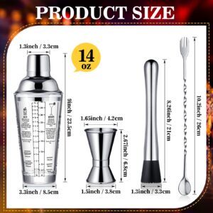 Rtteri 4 Pcs Cocktail Shaker Set 14 oz Martini Glass Shaker Cup Stainless Steel Drink Shaker Tool Margarita Bartender Kit Cocktail Mixers with Measuring Jigger Mixing Spoon Muddler for Bar Accessories