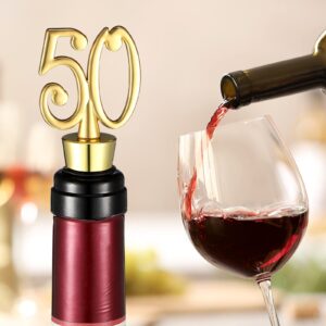 15 Pieces Birthday Wine Stopper for Birthday Party Favors Presents Zinc Alloy Silicone Wine and Beverage Bottle Stoppers Wedding Anniversary Souvenirs Decorations for Guests (50 Years Old)