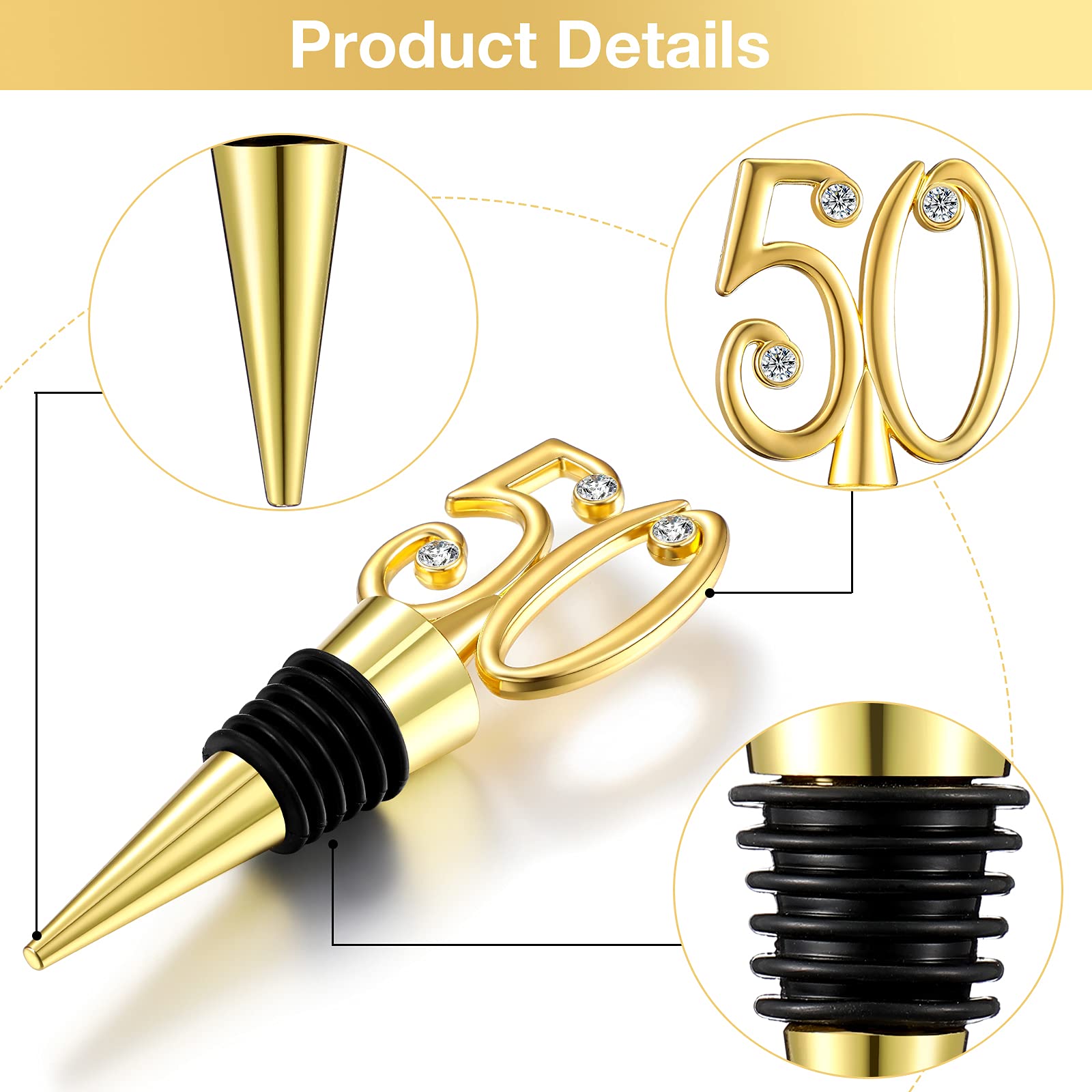 15 Pieces Birthday Wine Stopper for Birthday Party Favors Presents Zinc Alloy Silicone Wine and Beverage Bottle Stoppers Wedding Anniversary Souvenirs Decorations for Guests (50 Years Old)