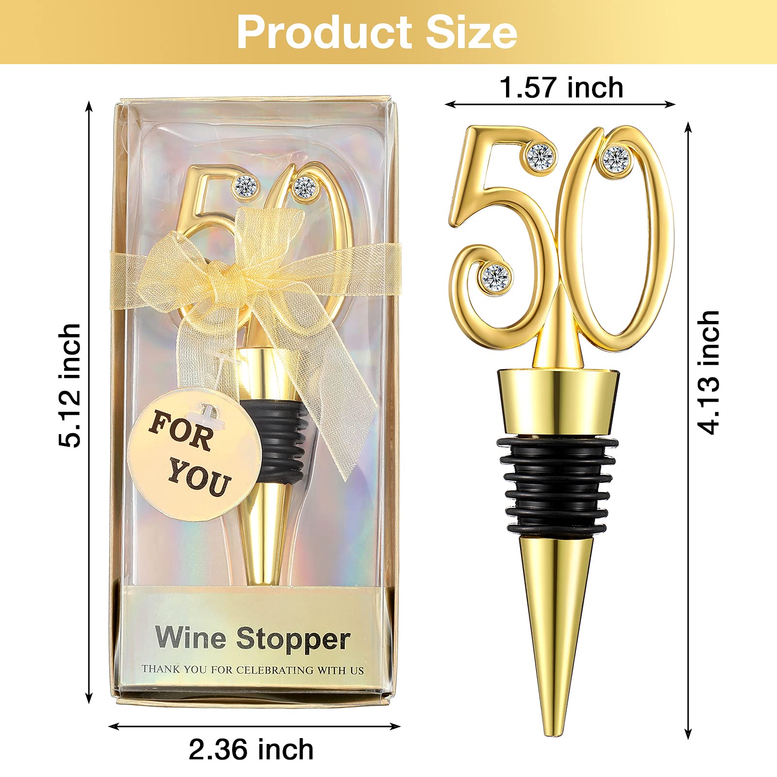 15 Pieces Birthday Wine Stopper for Birthday Party Favors Presents Zinc Alloy Silicone Wine and Beverage Bottle Stoppers Wedding Anniversary Souvenirs Decorations for Guests (50 Years Old)