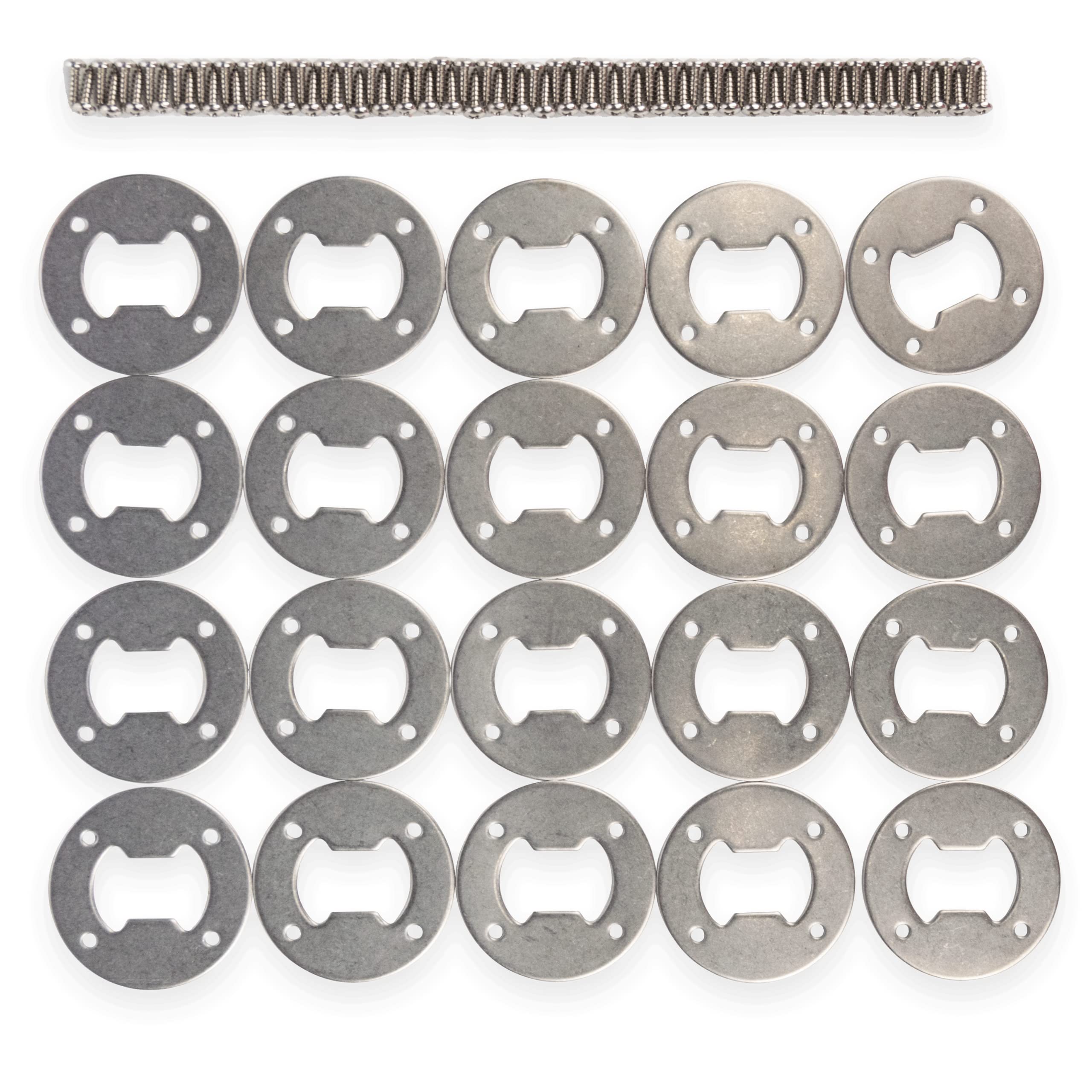 Stainless Steel Bottle Opener Hardware, 20-Pack, Round Bottle Opener Insert, Bottle Opener Kit Woodturning comes with 4 SS Screws, Bottle Opener Blanks, Circle Bottle Opener (20)