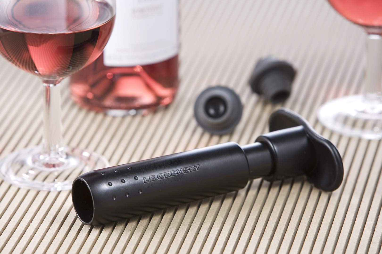 Le Creuset Wine Pump and 3 Stoppers, Cerise