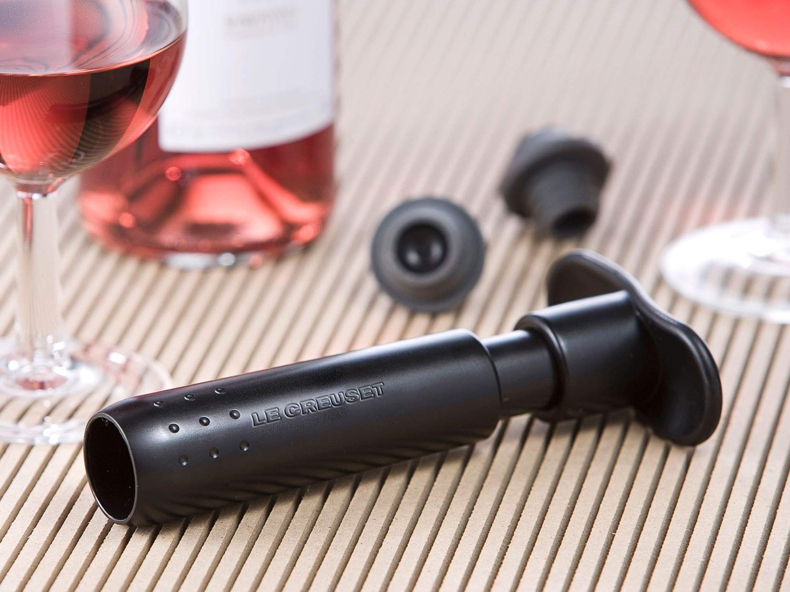 Le Creuset Wine Pump and 3 Stoppers, Cerise