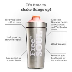 Steel Protein Shaker Bottle 24-Ounce | 700ml Stainless Steel Metal BPA Free | No Plastic Smell | Leak Proof | in-Built Grill for Lump-Free Mixing | Wash by Hand | Free Soul