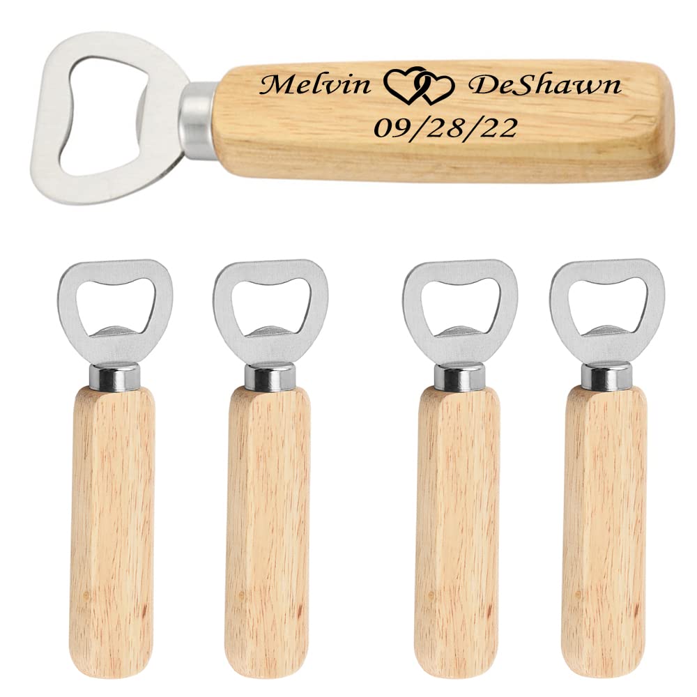 Personalized Beer Bottle Opener Corkscrew Wedding Party Favors Gift for Guests Bulk Custom Wood Engraved Opener Groomsmen/Birthday/Bachelor Party Bottle Opener Gifts Wine Corkscrew(B 65PC)