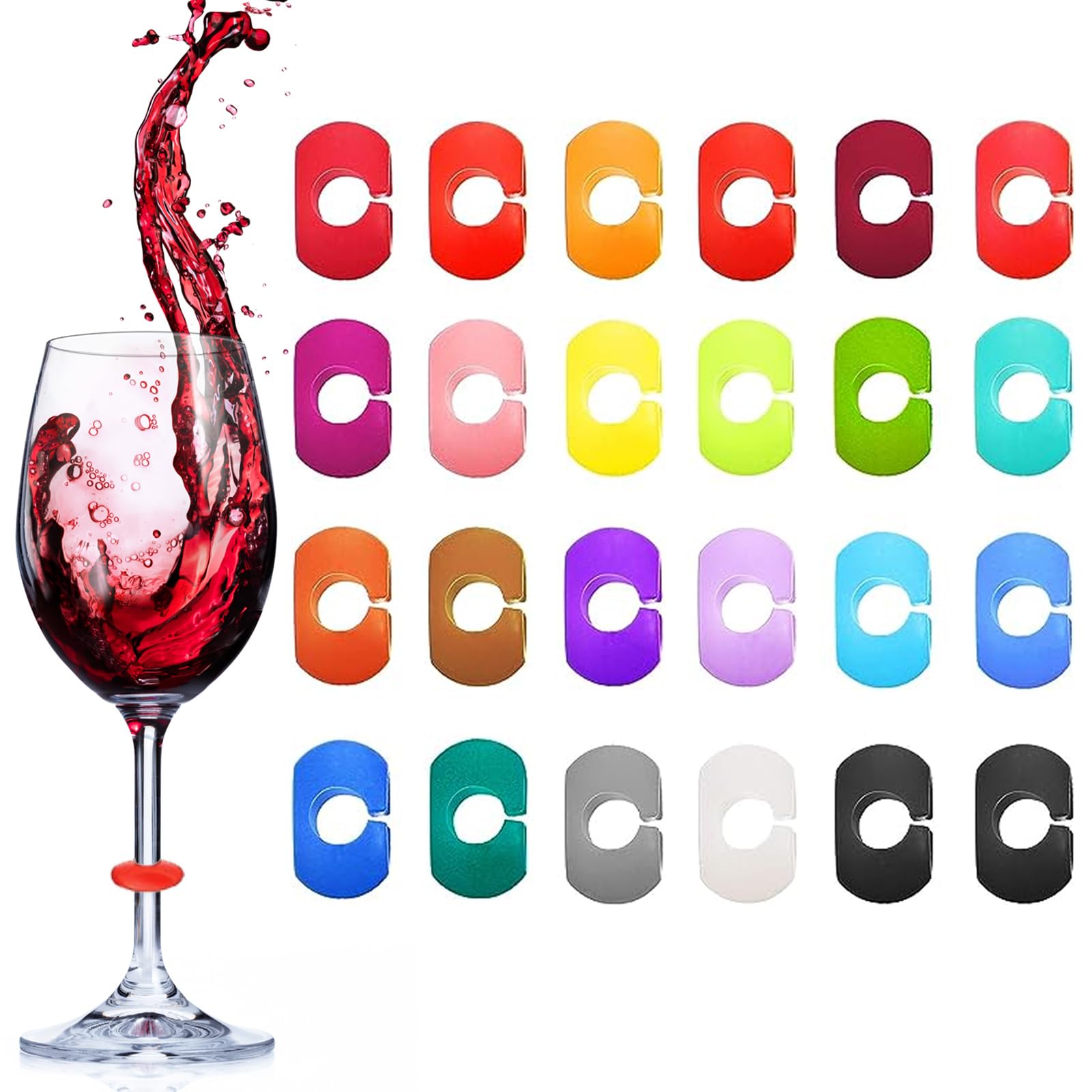 Maitys 24 Pieces Wine Glass Charms Markers Silicone Drink Markers for Wine Glass Champagne Flutes Cocktails, Martinis,Stem Glasses Tasting Party Christmas New Year Party