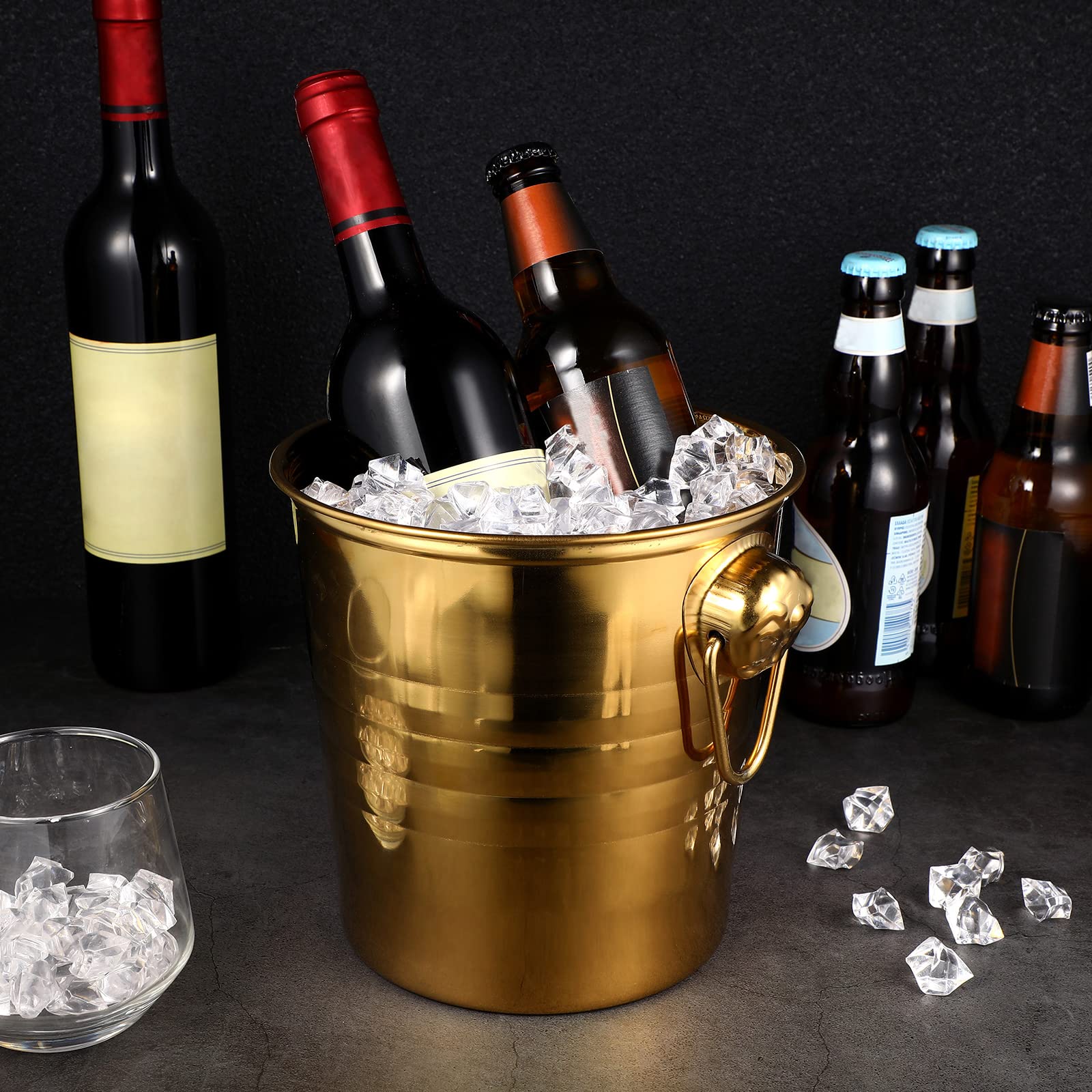 BESTOYARD Metal Ice Buckets Stainless Steel Ice Bucket Golden Cooler Bucket Champagne Wine Drinks Beer Bottles Container for Home Party Bar- 3L