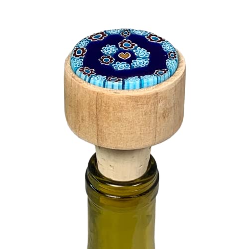 Wine Bottle Stopper – Unique gift for Dinner Host, Wine Lover, or Housewarming – a versatile wine accessory, use for Wine or Champagne – Handmade of Murano Glass and Portuguese Cork keeps wine fresher