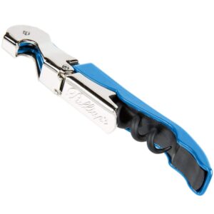 pulltap's double-hinged waiters corkscrew, wine opener and foil cutter, beer bottle opener, bright blue