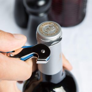 Pulltap's Double-Hinged Waiters Corkscrew, Wine Opener and Foil Cutter, Beer Bottle Opener, Bright Blue