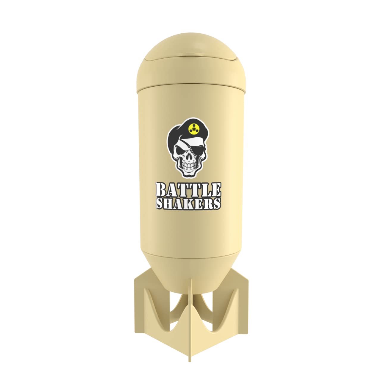 Battle Shakers Missile Shaker Cup | Military Themed Shaker Bottle | Leak-Proof Protein Cup with Storage Compartment | Mix Protein Powders & More | Durable & Dishwasher Safe | Desert Sand 20 Oz