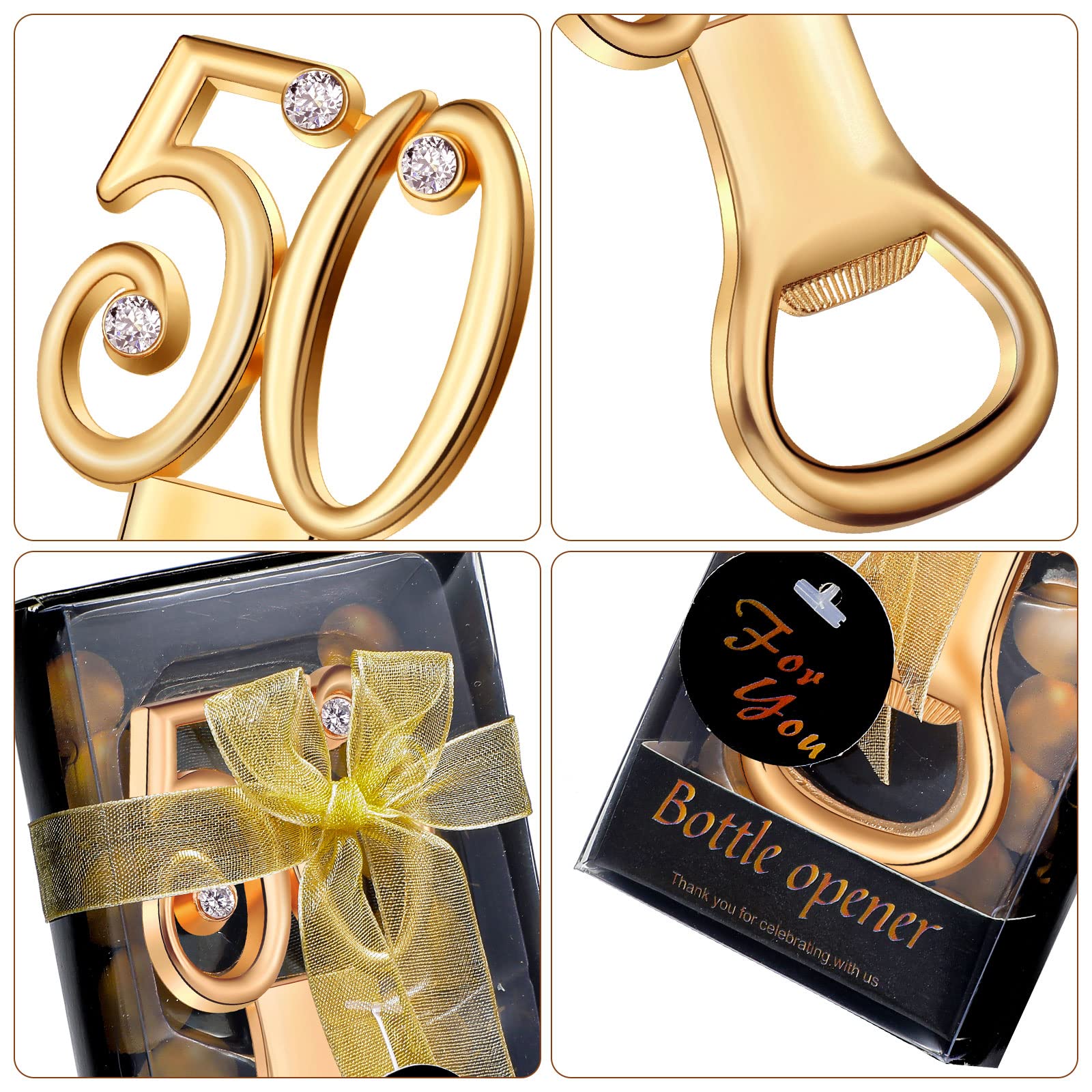 36 Pieces 50th Bottle Openers Golden Birthday Bottle Opener with Present Box Packing for 50th Birthday Party Favors 50th Wedding Anniversary Party Souvenirs Decorations Bottle Opener (Black Package)