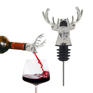 Emousport Stainless Steel Deer Stag Head Wine Pourer Unique Wine Bottle Stoppers Wine Aerators Bar Tools (Silvery)