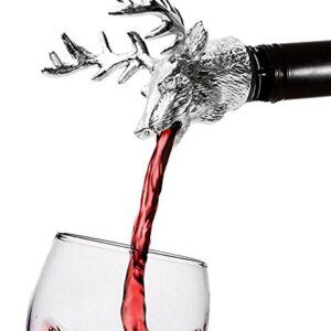 Emousport Stainless Steel Deer Stag Head Wine Pourer Unique Wine Bottle Stoppers Wine Aerators Bar Tools (Silvery)