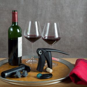 Le Creuset Wine Pump and 3 Stoppers, Black Nickel