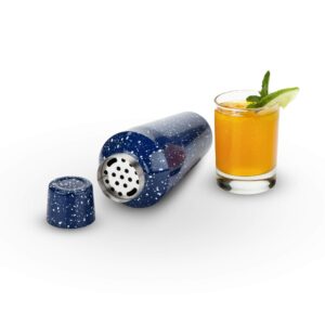 Foster & Rye Camping-Style Speckled Enamel Cobbler Cocktail Shaker & Double Jigger Set - Martini Margarita Drink Shakers, Bartender Accessories, Cocktail Set Bartender Kit, Stainless Steel, 26 oz