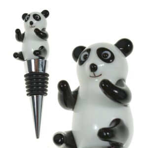 glass panda bear wine stopper - champagne/wine bottle stopper, decorative, unique, eye-catching glass wine stoppers – panda décor, wine accessories gift for hostess - wine corker / sealer