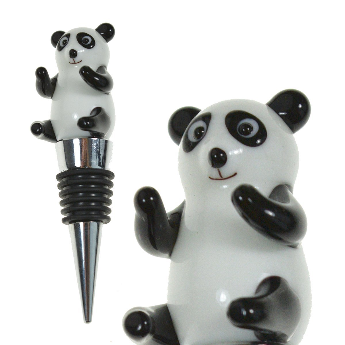 Glass Panda Bear Wine Stopper - Champagne/Wine Bottle Stopper, Decorative, Unique, Eye-Catching Glass Wine Stoppers – Panda Décor, Wine Accessories Gift for Hostess - Wine Corker / Sealer