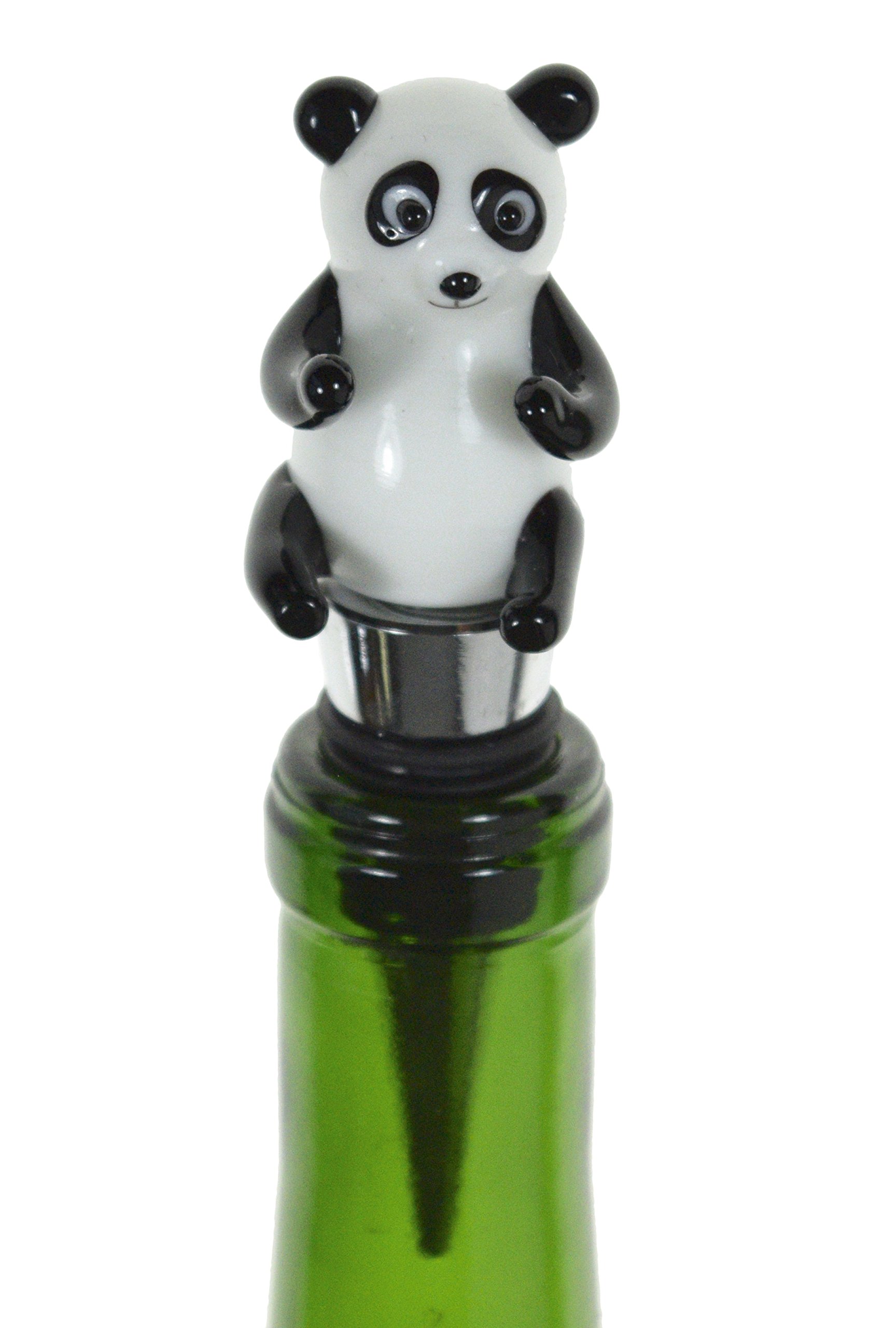 Glass Panda Bear Wine Stopper - Champagne/Wine Bottle Stopper, Decorative, Unique, Eye-Catching Glass Wine Stoppers – Panda Décor, Wine Accessories Gift for Hostess - Wine Corker / Sealer