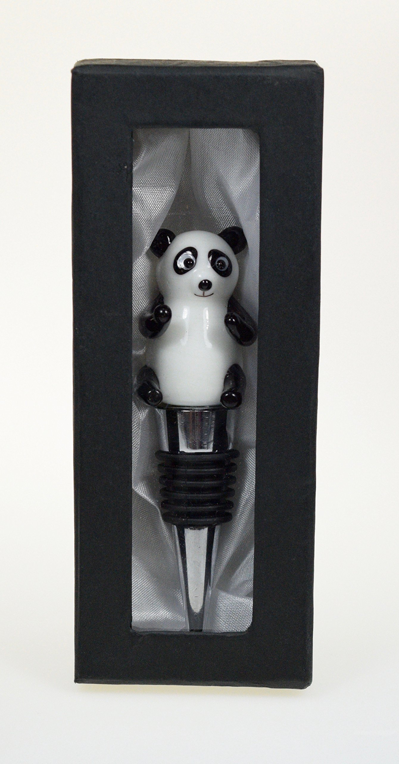 Glass Panda Bear Wine Stopper - Champagne/Wine Bottle Stopper, Decorative, Unique, Eye-Catching Glass Wine Stoppers – Panda Décor, Wine Accessories Gift for Hostess - Wine Corker / Sealer