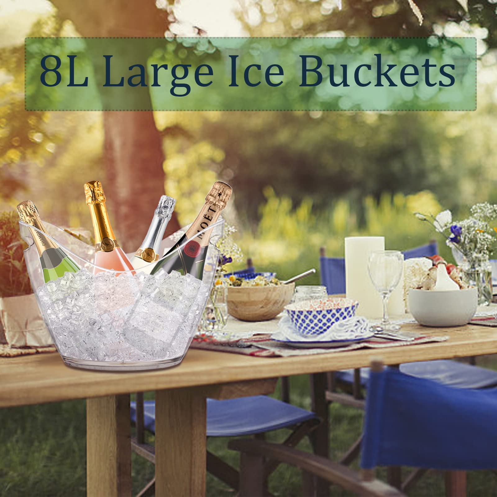 Yesland 8L Large Ice Buckets Clear Acrylic Drink Bucket Beverage Tub Wine Champagne Bucket - Storage Tub for Wine, Champagne or Beer Bottles Parties and Home Bar