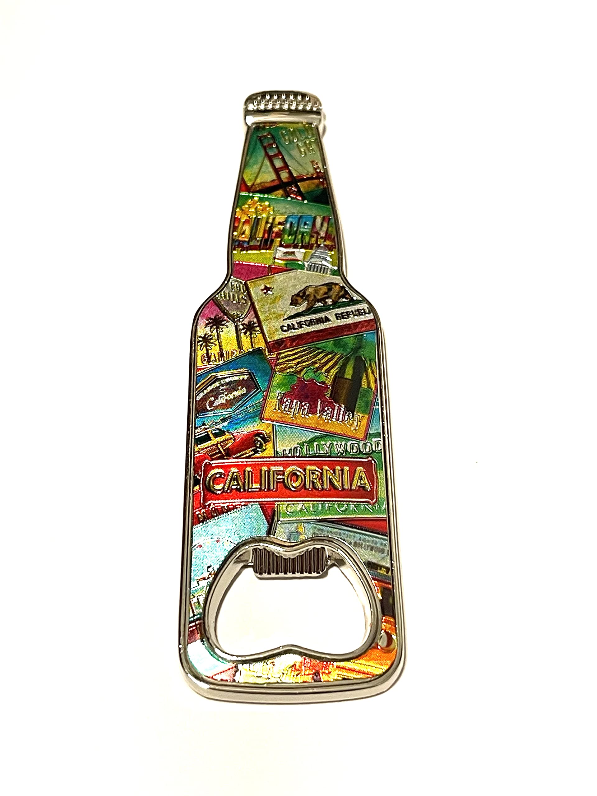 SUREG Bottle Shaped Souvenir Fridge Bottle Opener Magnet Various States and Cities Collectible Retro Collage Design Souvenir Collectible Bottle Opener Fridge Magnet 1 Item (California)