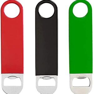 JCD 3 Pack Heavy Duty Stainless Steel Flat Bottle Opener, Solid and Durable Beer Openers, Red, Black, Green, 7 inches