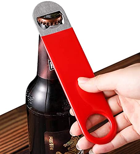 JCD 3 Pack Heavy Duty Stainless Steel Flat Bottle Opener, Solid and Durable Beer Openers, Red, Black, Green, 7 inches