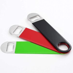 JCD 3 Pack Heavy Duty Stainless Steel Flat Bottle Opener, Solid and Durable Beer Openers, Red, Black, Green, 7 inches