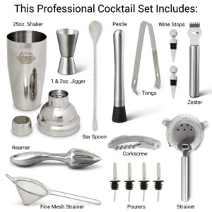 G2S Professional Bartender Kit and Cocktail Shaker Set with Stand - 17 Piece Stainless Steel Home Bar Accessories with Modern Bamboo Stand for Mixology Bartending and Drink Mixing (White)