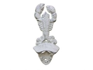 hampton nautical whitewashed cast iron wall mounted lobster bottle opener