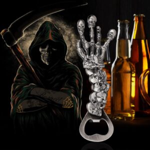 LKKCHER Skull Gifts, Skeleton Hand Beer Bottle Opener, Gothic Gifts Birthday Halloween Gifts for Men Dad Boyfriend Husband Beer Opener Collector with Gift Box and Card