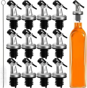 tebery 12 pack olive oil pour spouts wine bottle pourer with 4 cleaning brush, oil bottle dispenser stopper tapered liquor pourers for olive oil, wine, vinegar, soy sauce