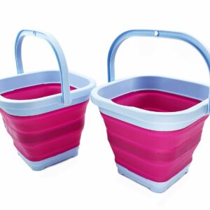 SAMMART 5L (1.3 Gallon) Collapsible Rectangular Handy Basket/Bucket (Cool Blue/Flamingo (Set of 2))