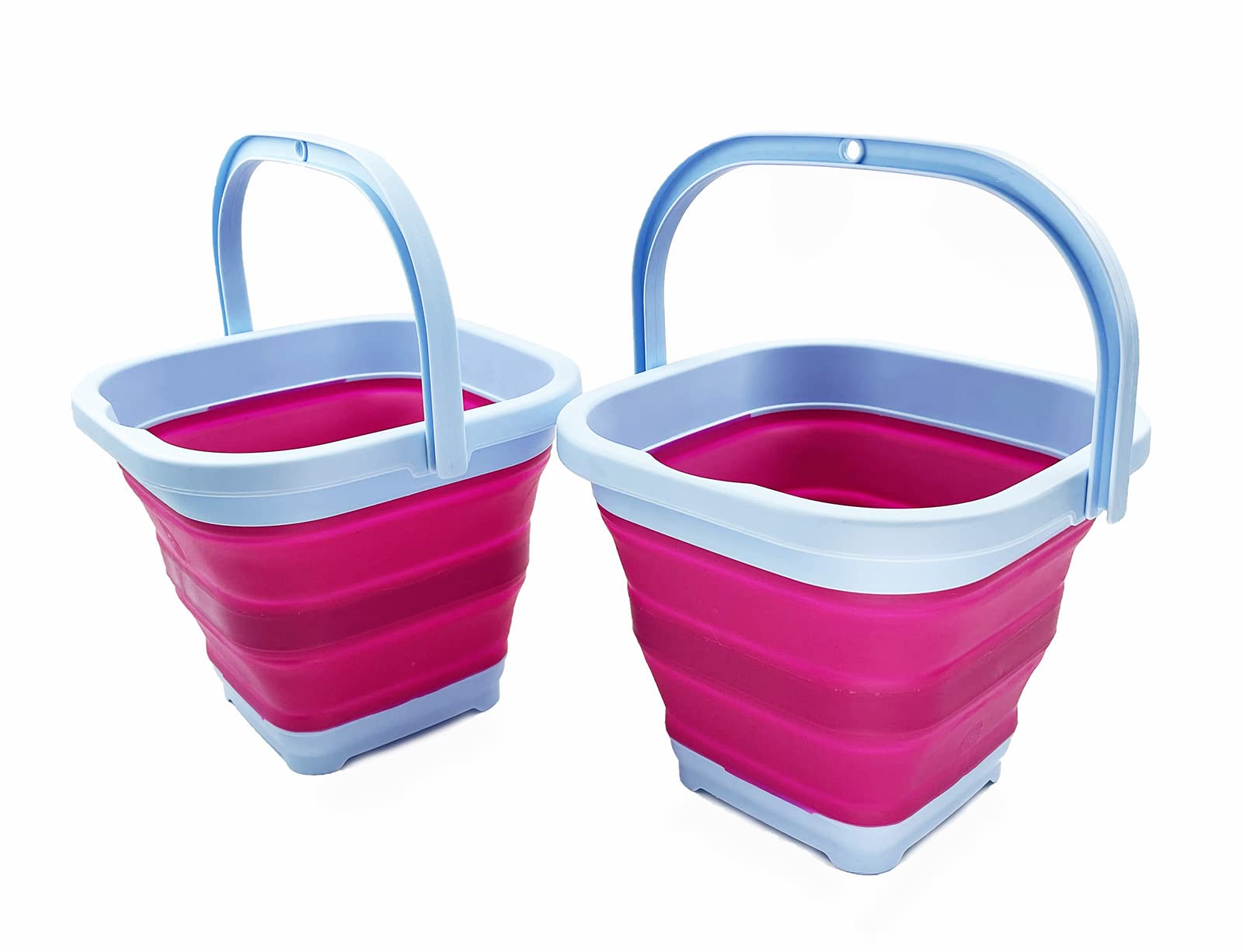 SAMMART 5L (1.3 Gallon) Collapsible Rectangular Handy Basket/Bucket (Cool Blue/Flamingo (Set of 2))