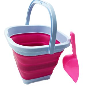 SAMMART 5L (1.3 Gallon) Collapsible Rectangular Handy Basket/Bucket (Cool Blue/Flamingo (Set of 2))