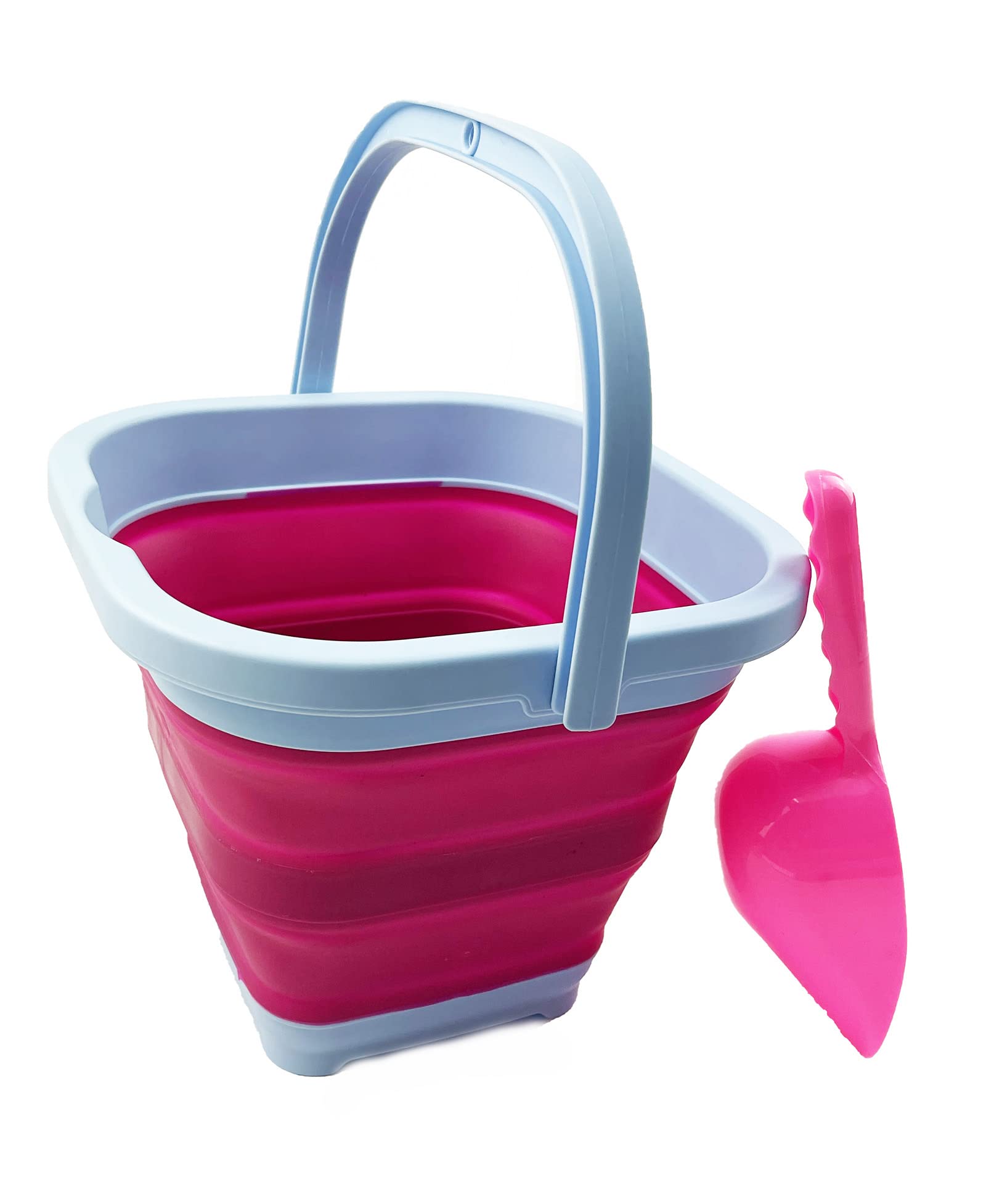 SAMMART 5L (1.3 Gallon) Collapsible Rectangular Handy Basket/Bucket (Cool Blue/Flamingo (Set of 2))