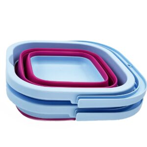 SAMMART 5L (1.3 Gallon) Collapsible Rectangular Handy Basket/Bucket (Cool Blue/Flamingo (Set of 2))