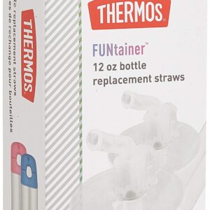 THERMOS FUNTAINER 12 Ounce Stainless Steel Vacuum Insulated Kids Straw Bottle, Pokemon and Thermos Replacement Straws