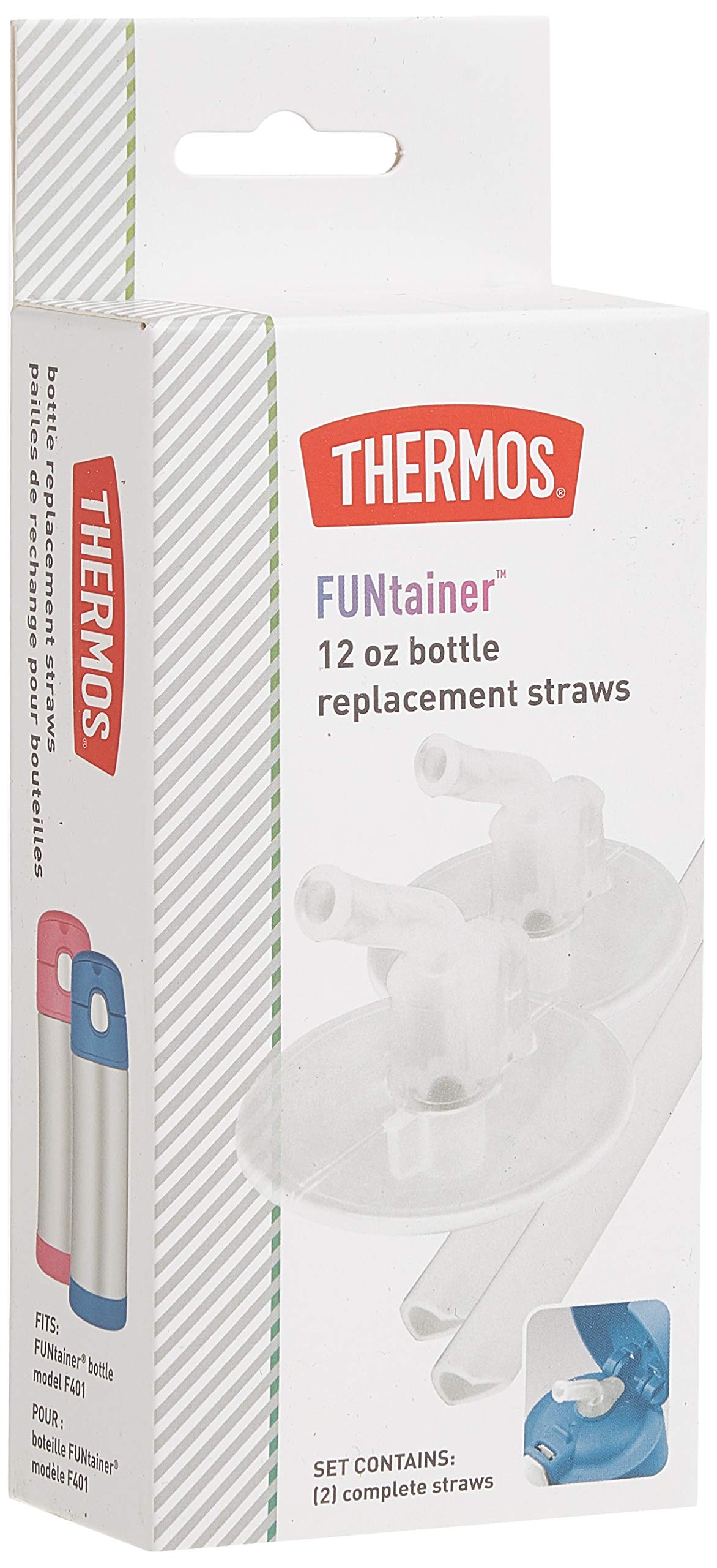 THERMOS FUNTAINER 12 Ounce Stainless Steel Vacuum Insulated Kids Straw Bottle, Pokemon and Thermos Replacement Straws