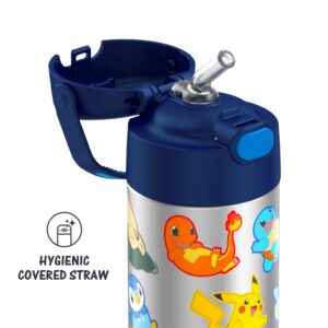 THERMOS FUNTAINER 12 Ounce Stainless Steel Vacuum Insulated Kids Straw Bottle, Pokemon and Thermos Replacement Straws