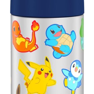 THERMOS FUNTAINER 12 Ounce Stainless Steel Vacuum Insulated Kids Straw Bottle, Pokemon and Thermos Replacement Straws