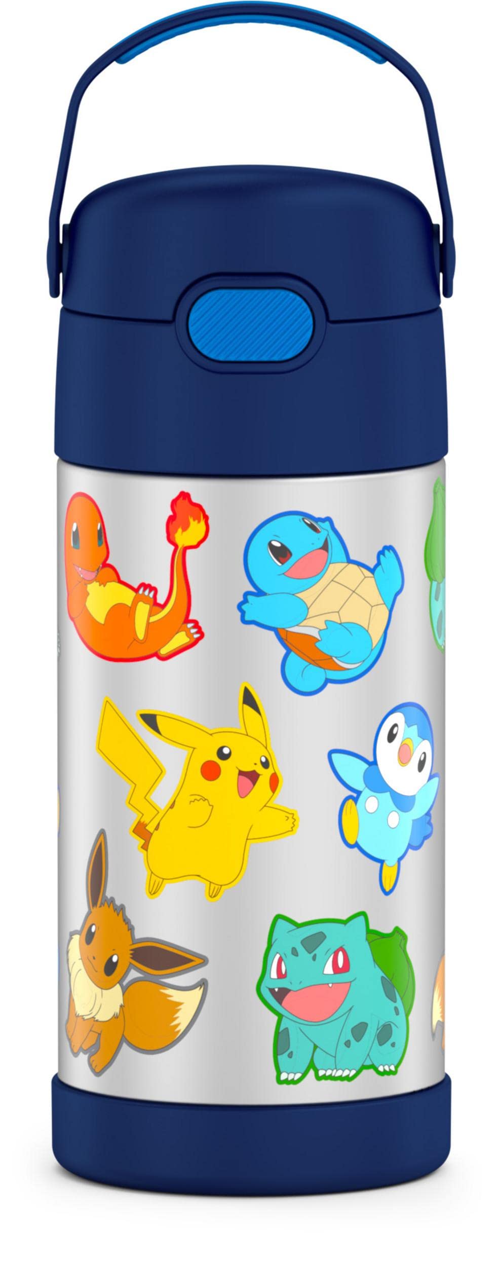 THERMOS FUNTAINER 12 Ounce Stainless Steel Vacuum Insulated Kids Straw Bottle, Pokemon and Thermos Replacement Straws