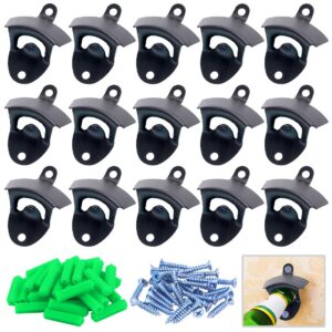 glarks 15pcs black wall mounted bottle opener vintage beer opener with mounting screws set for beer cap coke bottle wine soda open and kitchen cafe bars (black)