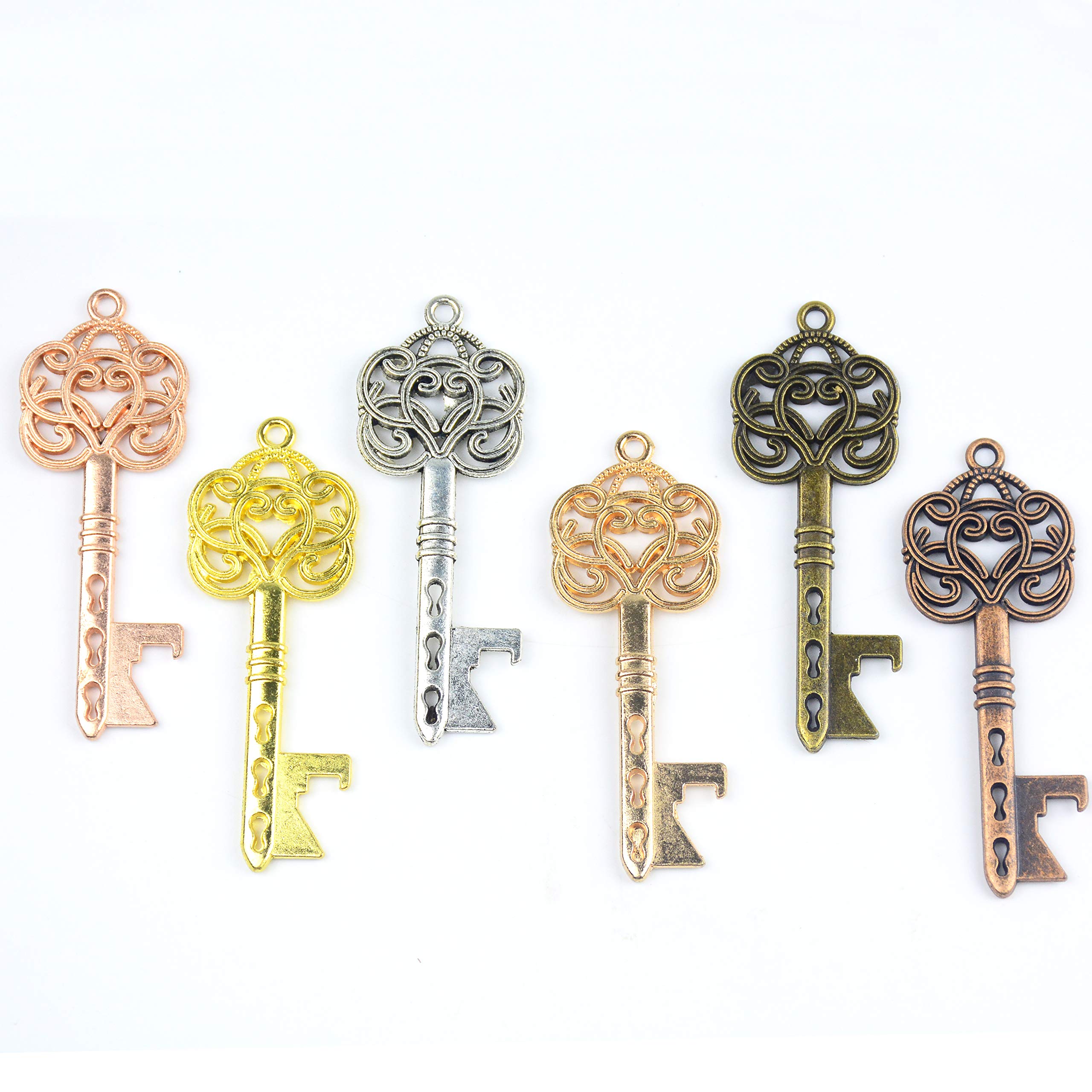 Makhry 52pcs Vintage Skeleton Key Bottle Opener Wedding Party Favor Guest Souvenir Gift Set with Tag Card and Keychain(Antique Copper)